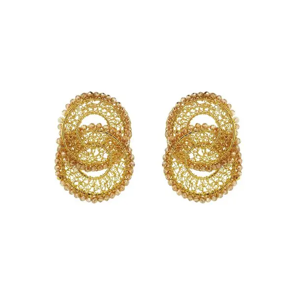 LAVISH BY TRICIA MILANEZE Neutrals / Amber & Minerva Duo Handmade Crochet Earrings - Gold