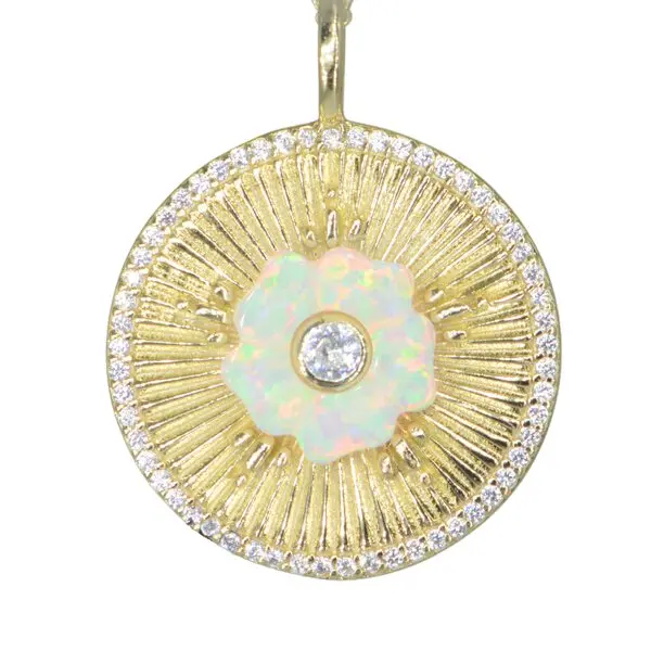 KAMARIA Opal Flower Fluted Disk Necklace With Crystals - Gold