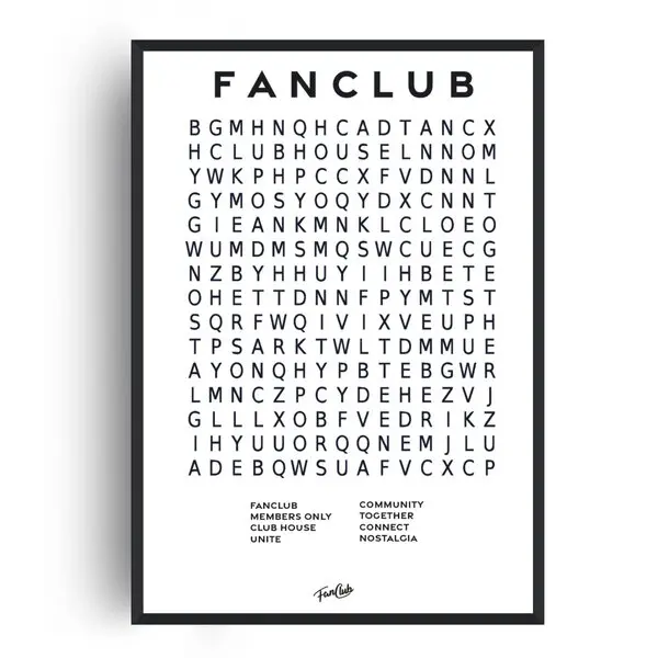 FANCLUB Core Wordsearch Giclée Art Print A2 - Black