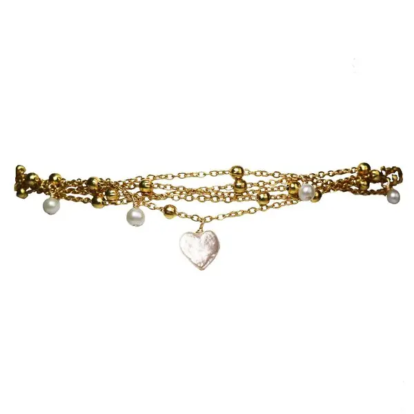 MARQUISE SWIM Gold / White Necklace Renaissance Heart Pearl & Gold Choker St-valentin Edition - Gold/white