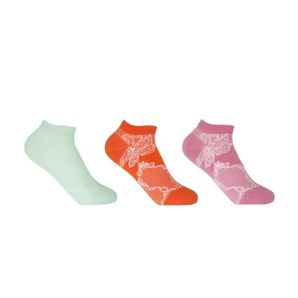 PEPER HAROW - MADE IN ENGLAND Delicate Trainer Socks Bundle Celeste, Orange & Pink - Orange/pink