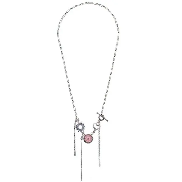 GEM KINGDOM Silver / Pink Ex Voto Celestial Charm Intaglio Necklace Pink - Silver/pink
