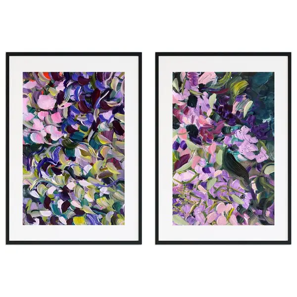 Jessica Slack Studio Lavender Abstract Floral Print Pair - Pink
