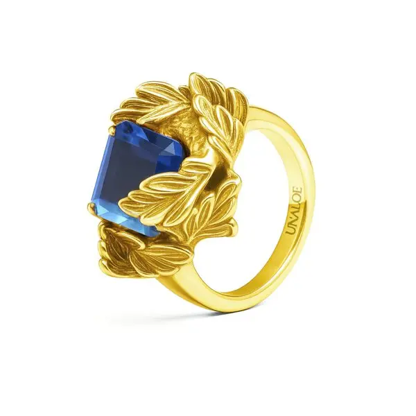 UNALOE Blue / Gold Ring In Sterling Silver-gold Plated With Royal Blue Zirconia – Coleus Quadratus Handmade Made In Italy - Blue/gold
