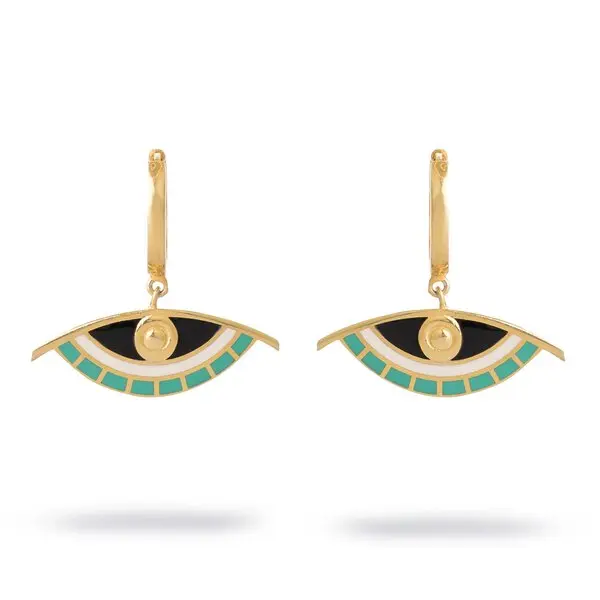 EBRU JEWELRY Gold / Blue / Black Queen Cleopatra Eye Of Protection Earrings Green - Gold/blue/black