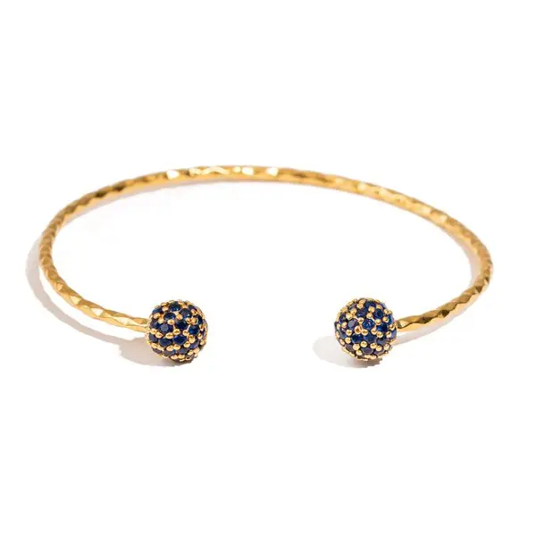 EBRU JEWELRY Gold / Blue Sapphire Grace Adjustable Gold Cuff Bracelet Blue - Gold/blue