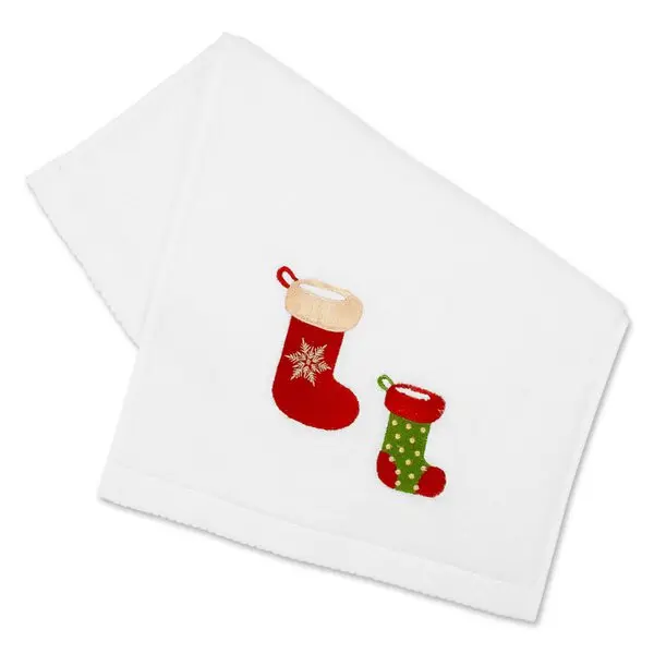 KM HOME COLLECTION Christmas Stockings Embroidery Face Towel - White