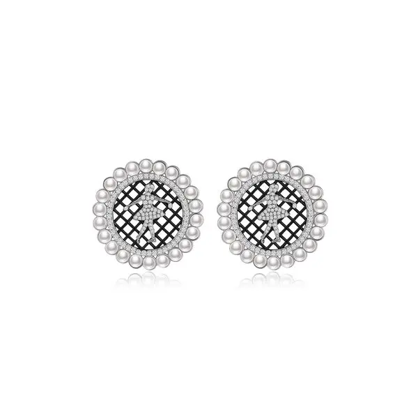 RETRO CHIC Silver / White Black Royal Ballet Earrings - Silver/white