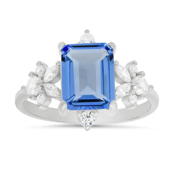 KYLIE HARPER Deep Aquamarine Emerald-cut Ring In Sterling - Silver