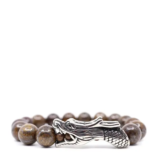 Shar Oke Brown / Silver Bronzite & Stainless Steel Dragon Beaded Bracelet - Brown/silver