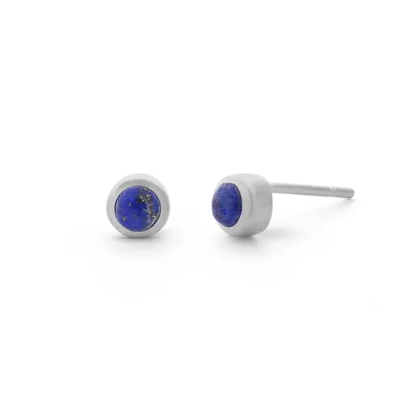NELLOU JEWELLERY Lapis Lazuli Mini Gem Dot September Birthstone Earrings Lapis Sterling Silver - Blue