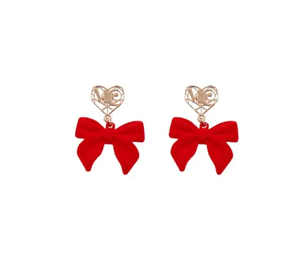 MISS CICCONI Emily Hot Bow Earrings With Mc Charm Exclusive & New - Red