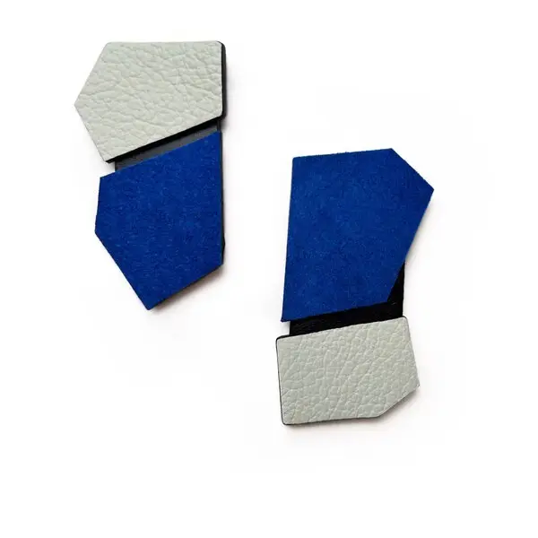 WAIWAI Black / Blue / White Angl Leather Earrings Blue - Black/blue/white