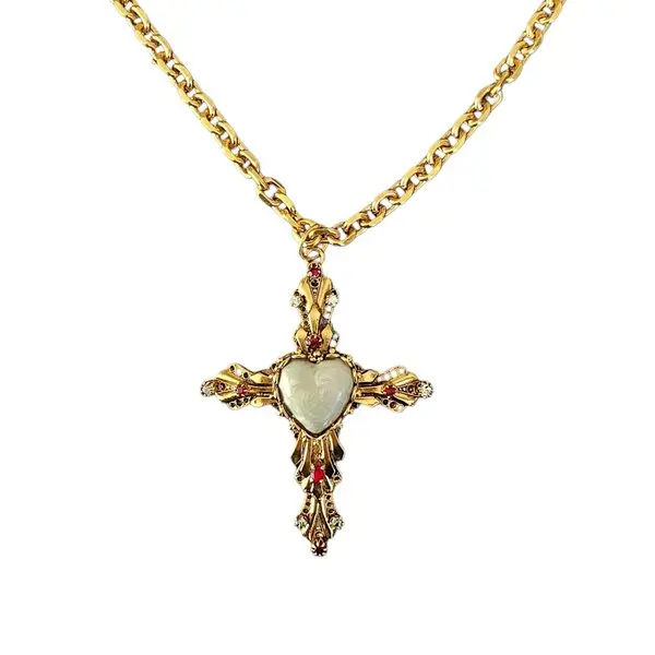 VSTYLE Opaline Sacred Heart Cross Necklace - Gold