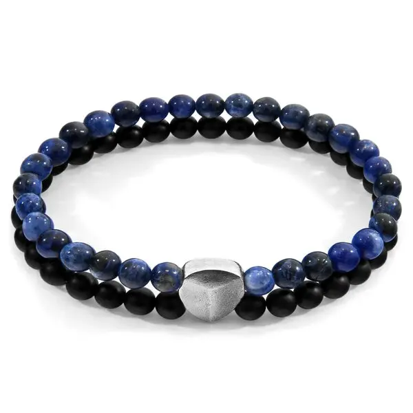 ANCHOR & CREW Blue / Black Blue Sodalite Iguazu Silver & Stone Bracelet - Blue/black
