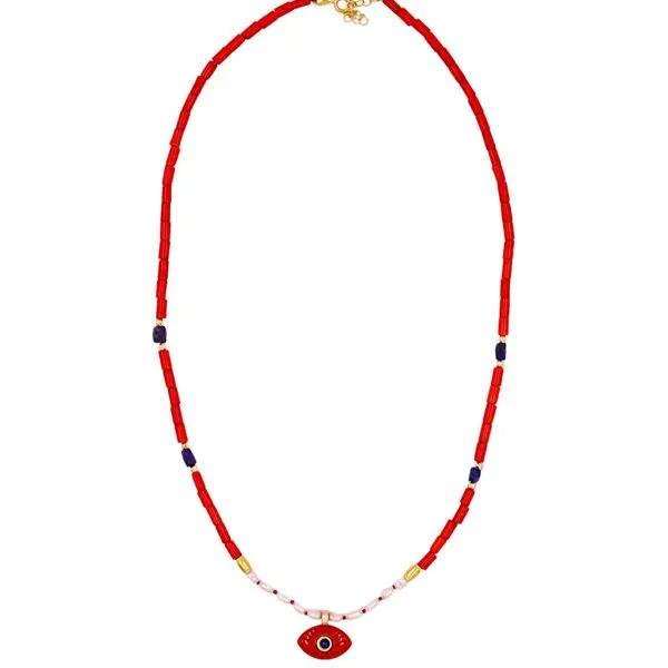 1610ISTANBUL Mediterranean Evil Eye Pearl Necklace - Gold