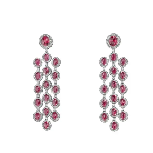 MERAKI BY RASHMI BAJAJ Julitte Hot Pink Cubic Zirconia Chandelier Earrings - Red