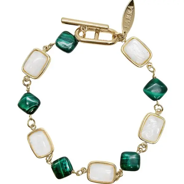 FARRA Green / White Moonstone With Malachite Gemstone Bracelet - Green/white