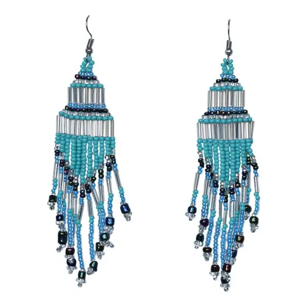GOOD TIDINGS STYLE Blue / Silver Encuentro Beaded Boho Earrings Turquoise Water - Blue/silver