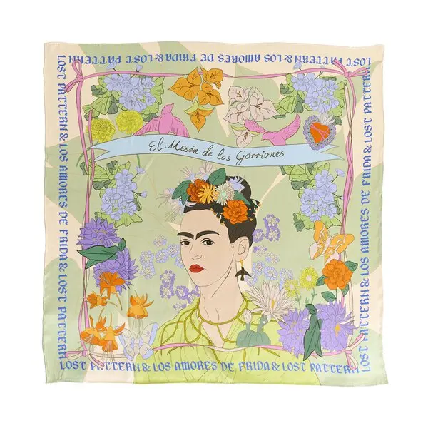 LOST PATTERN Frida X "los Amores De Frida" Large Silk Scarf Pastel - Green