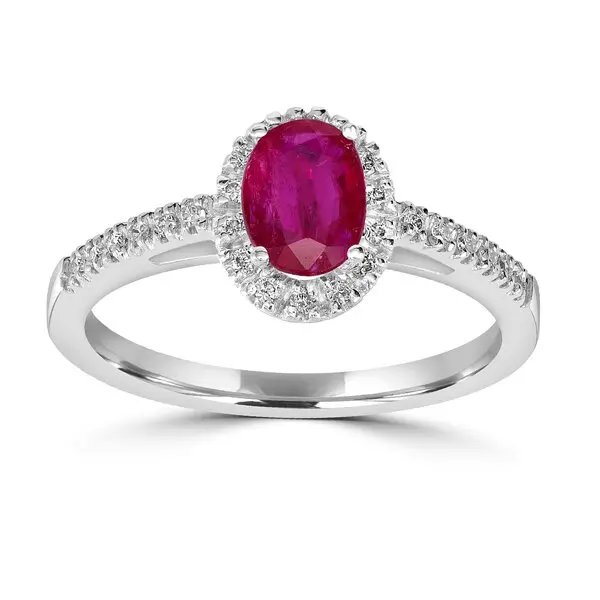 ARTISAN Oval Ruby & Diamond Halo Ring In 18k Gold - White