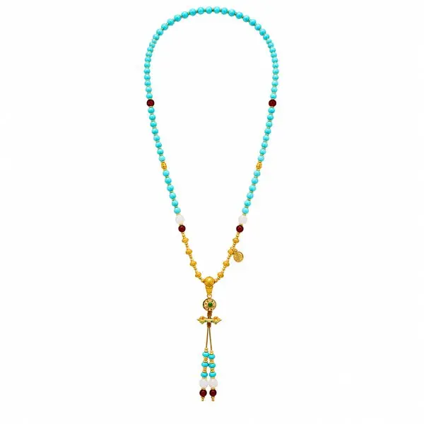 ORMIRO Dakini Turquoise & Red Agate Tassle Necklace - Blue