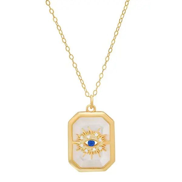 KYLIE HARPER Genuine Mother Of Pearl Evil Eye Medallion Pendant - Gold