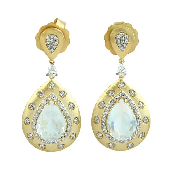 ARTISAN Pear Shape Moonstone & Diamond Drop Earrings In 14k Yellow - Gold