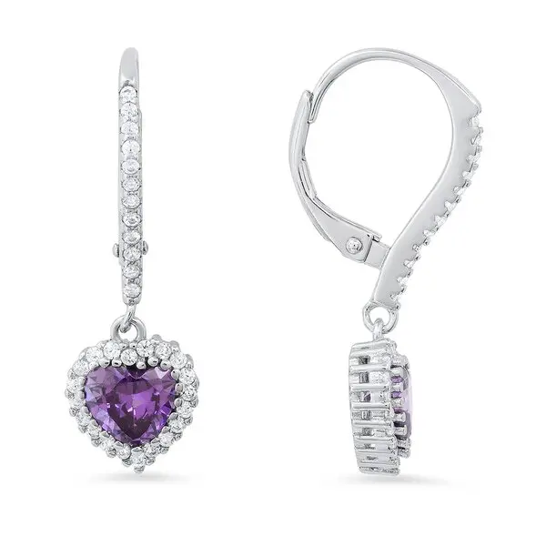 KYLIE HARPER February Amethyst Birthstone Heart-cut Halo Leverback Earrings In Sterling - Silver