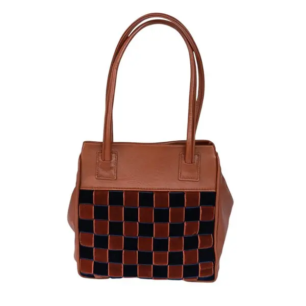 VELVET ATELIER Blue / Brown Pat Brown Shoulder Bag - Blue/brown
