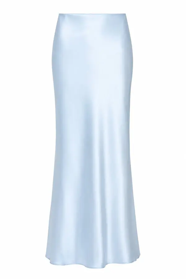 LILY ROU Sky Maxi Silk Slip Skirt - Blue