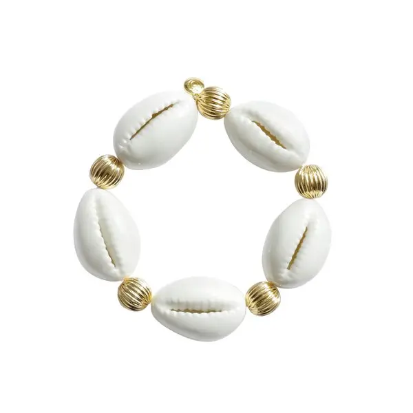 POPORCELAIN Porcelain Cowrie Shell Stretch Bracelet - Gray/white/yellow