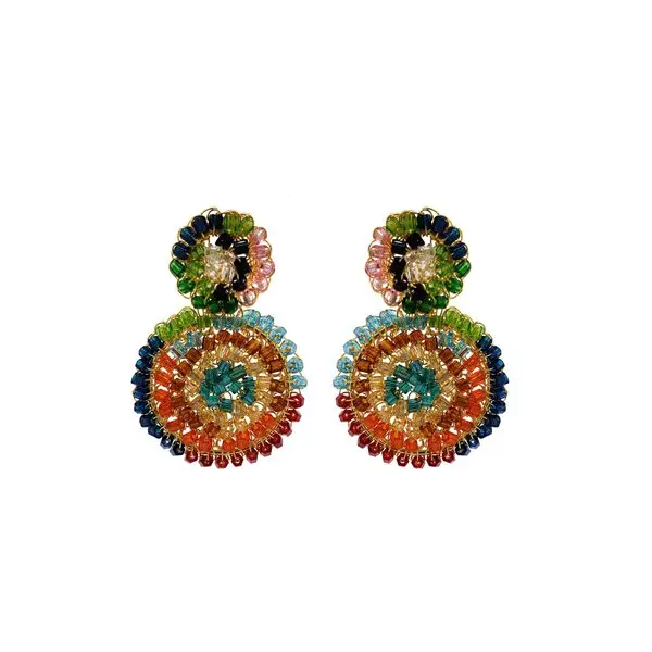 LAVISH BY TRICIA MILANEZE Multicolor Dahlia Mini Handmade Earrings - Brown/yellow