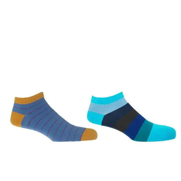 PEPER HAROW - MADE IN ENGLAND Block Stripe Aqua & Dash Trainer Socks Bundle - Blue