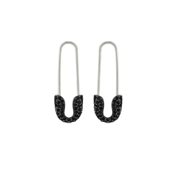 SPERO LONDON Silver / Black Black Pave Safety Pin Earrings Jewelled Sterling Silver Silver - Silver/black