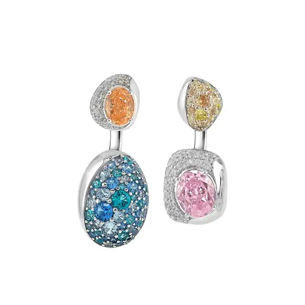 Arte Madrid Sierra Pavé Contour Convertible Stud Earrings With Drop Pendants Rose Orange & Fancy Pink - Orange/pink