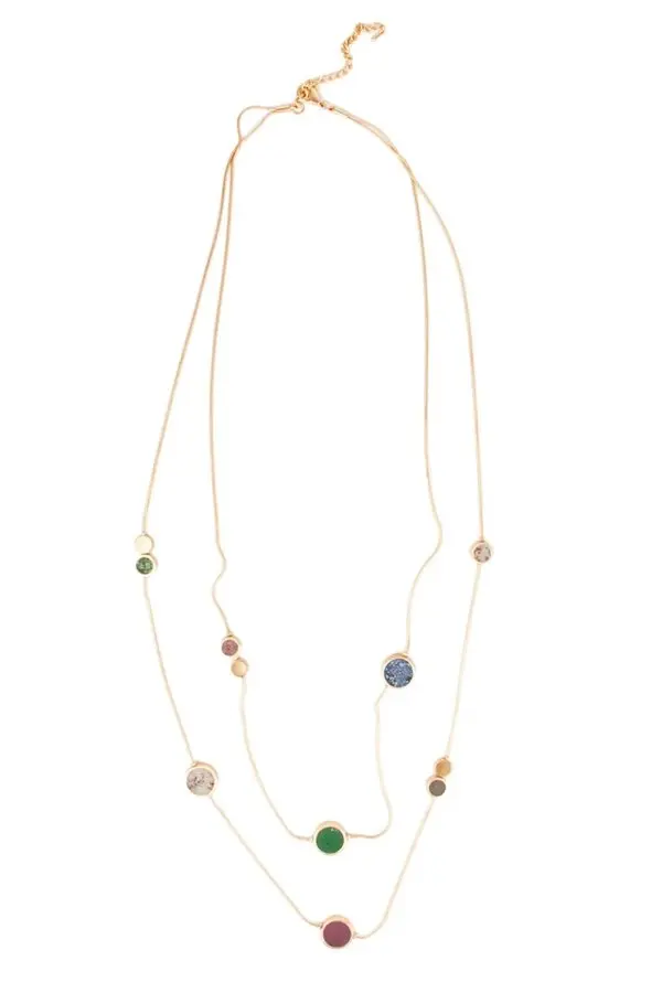 Saachi Layered Multicolor Stone Necklace Long - Gold