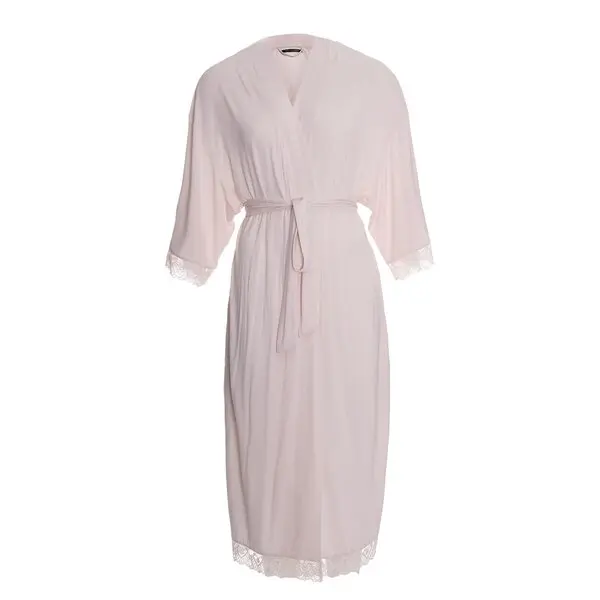 PRETTY YOU Bamboo Lace Kimono Robe In Powder Puff - Pink