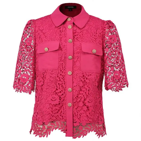 SMART AND JOY Lace And Center Buttons Shirt - Pink