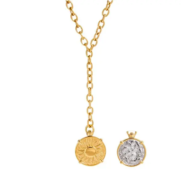 OLIVIA LE Reversible Two Tone Coin Lariat Necklace - Gold