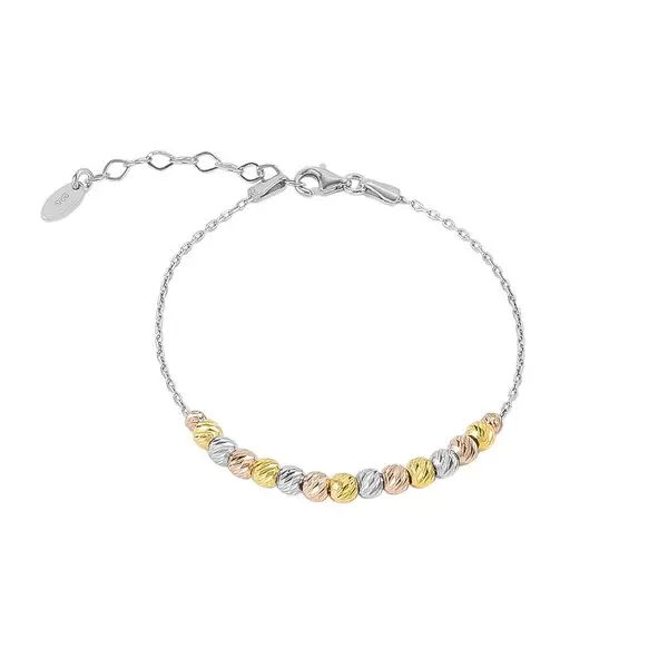 SPERO LONDON Middle Beaded 3 Color Gold Rose Gold Sterling Handmade Bracelet - Silver