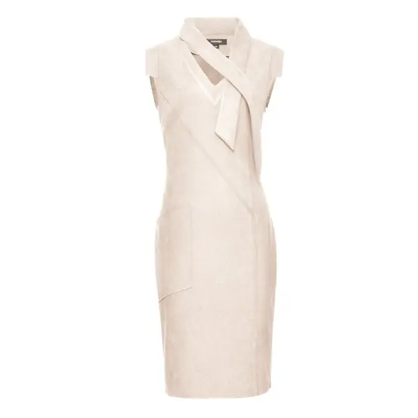 SMART AND JOY Neutrals V-neck Structured Cut Suede Dress Cream - White