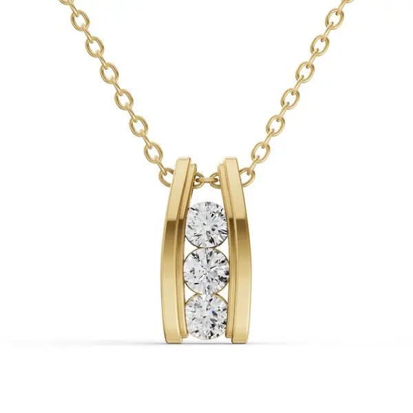 SEREIA OFFICIAL 10k 2 Ct Round Lab Grown Diamond Three Stone Ladder Pendant With Channel Setting Yellow - Gold