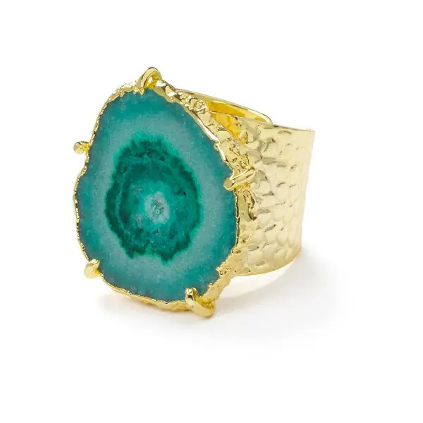 YAA YAA LONDON Gemstone 'solar Power' Gold Adjustable Statet Ring - Green