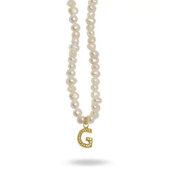 LINYA JEWELLERY Mono Letter Pearl Necklace G - Gold