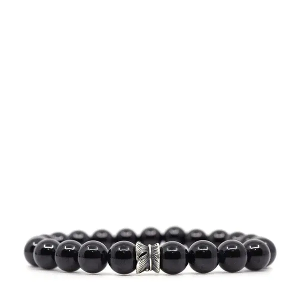 Shar Oke Black / Silver Black Spinel & Sterling Silver Leaf Bracelet - Black/silver