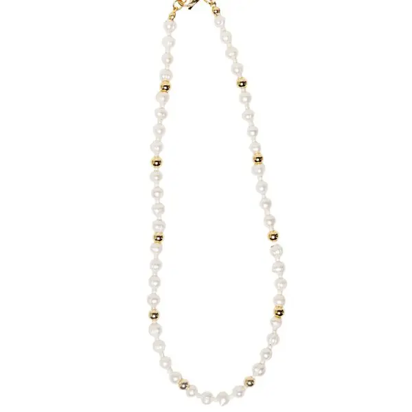 URBANE JEWELRY STUDIO White / Gold Gold Studed Pearl Necklace - White/gold