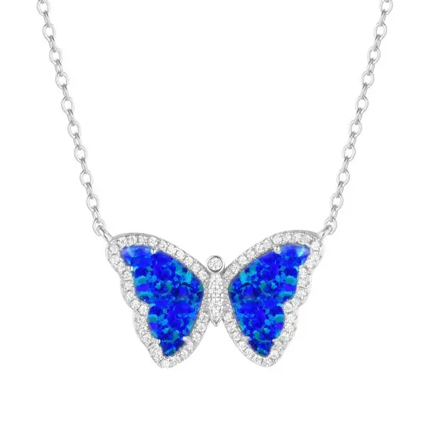 KAMARIA Opal Butterfly Necklace With Crystals Silver Indigo - Blue