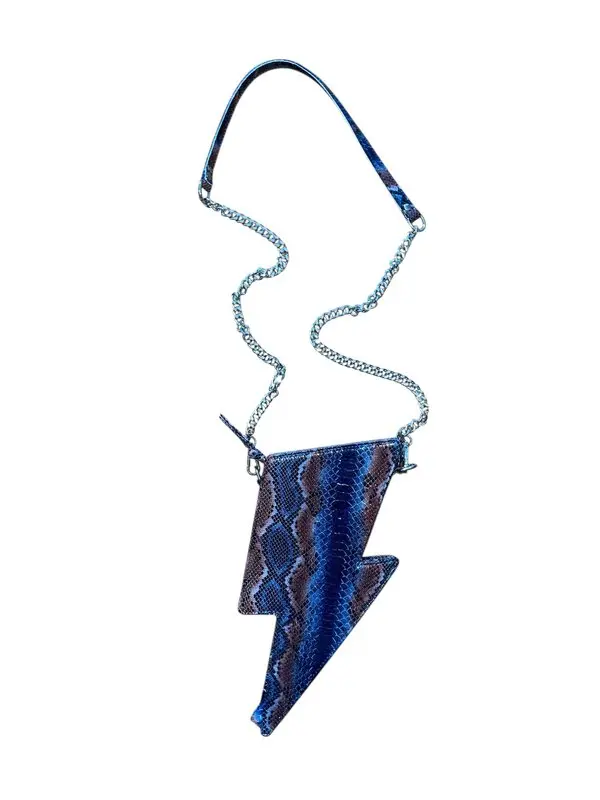 ANY OLD IRON Orange / Blue Blue Snake Leather Lightning Bag - Orange/blue