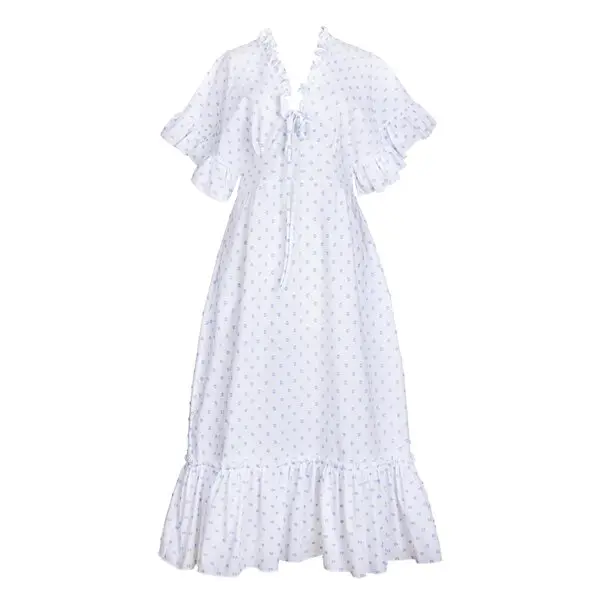 LISA THE LABEL Kimono Ruffle Dress Spot Cotton - Blue